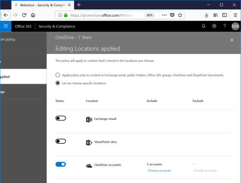 Adding OneDrive Locations to an Existing Retention Policy ...