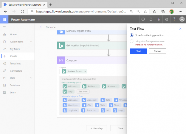 Using the Bing Maps Actions in Power Automate › Undocumented Features