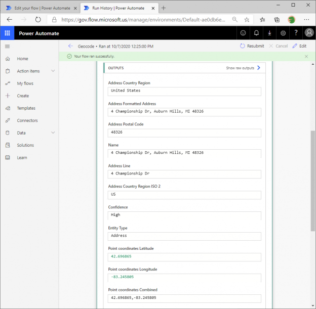 Using the Bing Maps Actions in Power Automate › Undocumented Features