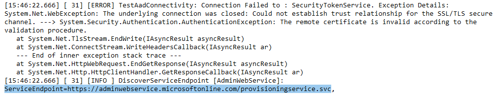 AAD Connect Error: Azure Service Connectivity Failed (subtitled: Verify ...