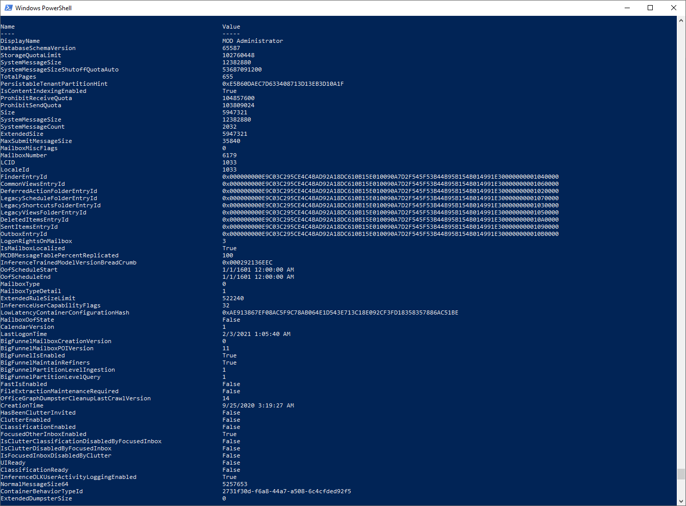 Reviewing the Exchange Mailbox Diagnostics Log › Undocumented Features