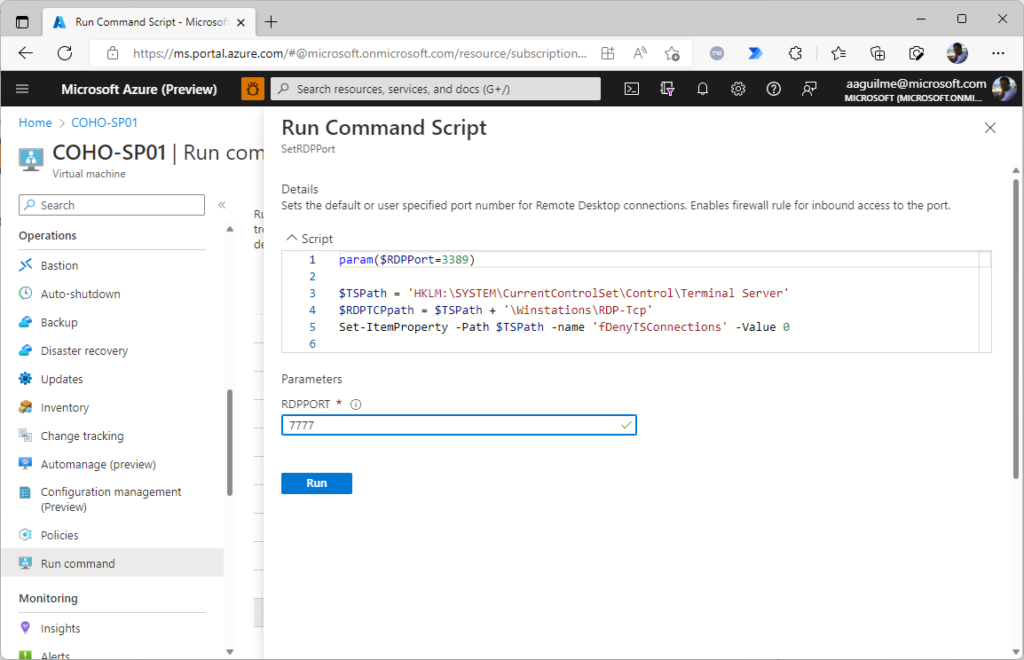 Updating the RDP port for an Azure VM › Undocumented Features