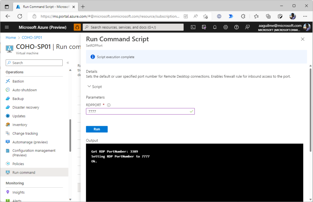 Updating the RDP port for an Azure VM › Undocumented Features
