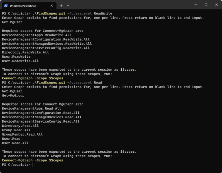 Finding Scopes for Microsoft Graph commands › Undocumented Features